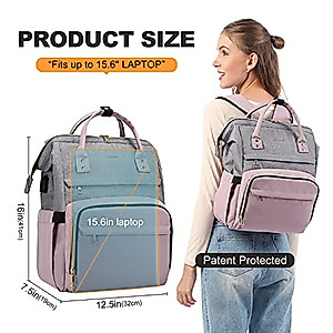 LOVEVOOK Laptop Backpack for Women Fashion Business Computer Backpacks Travel Bags Purse Doctor Nurse Work Backpack with USB Port, Fits 15.6-Inch Laptop Grey-Light Purple