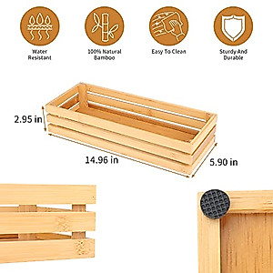 MinBoo Bamboo Toilet Paper Basket Toilet Tank Top Toilet Paper Storage Bathroom Trays for Counter Bamboo Bathroom Accessories for Bathroom Decor Bamboo Storage Basket