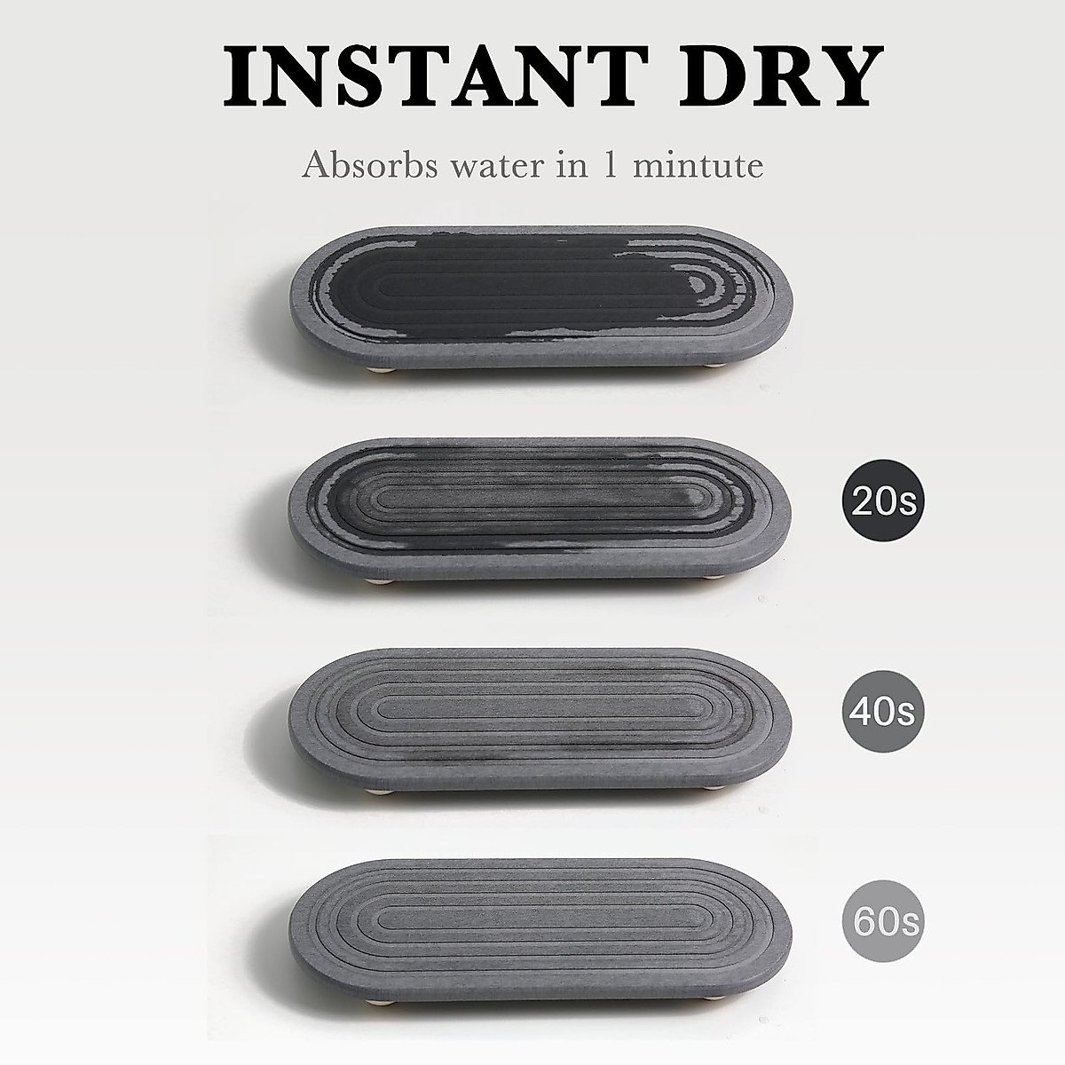 RIOMZY Instant Dry Sink Caddy Organizer – Water Absorbing Stone Tray for Kitchen Bathroom Countertop, Fast Drying Sink Caddy (with Wooden Feet and Natural Loofah, Gray)