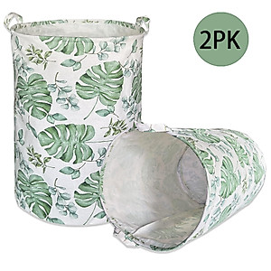 AMROSE 2 Pack Baby Laundry Hamper, 19.6'' Large Canvas Nursery Laundry Hamper Basket for Boys Girls, Nursery Storage Hamper for Laundry, Toys, Clothes, Leaf