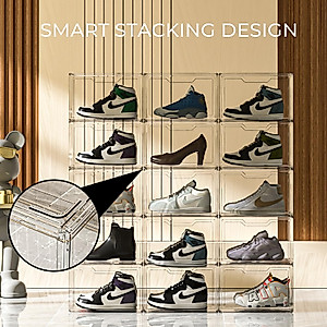 KOKOIN Magnetic Acrylic Clear Shoe Boxes – 360° Clear Plastic Stackable Sneaker Storage Box Shoe Display Box Professional Grade Shoe Display Case, Shoe Organizer for Closet (Transparent 6pc)