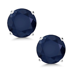 Gem Stone King 14K White Gold Blue Sapphire Stud Earrings For Women | 2.00 Cttw | Gemstone Birthstone | Round 6MM | Gold Earrings for Women