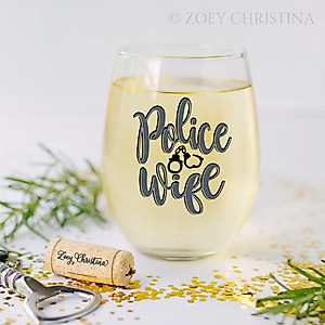 Police Wife Gift Idea Supplies for Her Large Stemless Wine Glass From Husband 0030