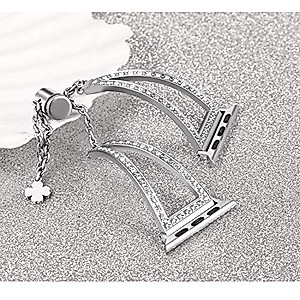 Secbolt Bling Bands Compatible with Apple Watch Band 38mm 40mm 41mm iWatch Series 8/7/6/5/4/3/2/1/SE, Women Dressy Metal Jewelry Bracelet Bangle Wristband Stainless Steel, Silver