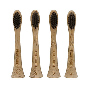 Bamboo Electric Toothbrush Replacement Heads - Compatible with Philips Sonicare Toothbrush - Soft Bristle Natural Charcoal Toothbrush Heads Refill - (Pack of 4) by Pure Earth Essentials