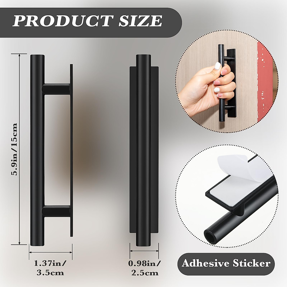 Barydat 50 Pack Stick on Drawer Pulls ABS Plastic Self Adhesive Door Cabinet Handles Peel and Stick Cabinet Handles Push Pull Helper for Kitchen Sliding Door Furniture(Black)