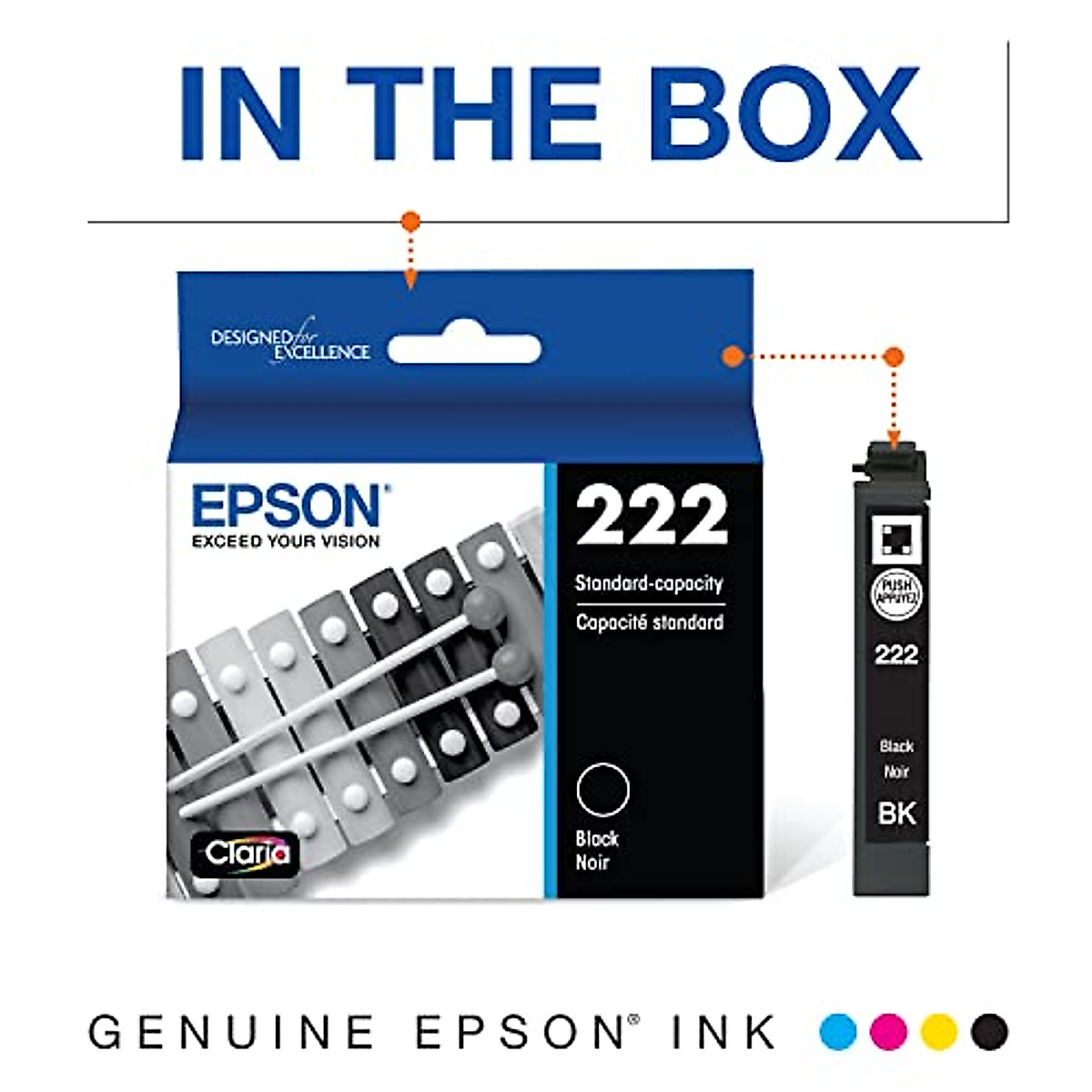 Epson T222 Black Ink Cartridge, Standard Capacity