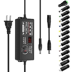 Aclorol 120W Universal Power Adapter 12V 10A Power Supply Adjustable AC/DC Adapter 100-240V AC to DC 12V 9V 6V 5V 3V 10A 8A 6A 5A 4A 3A Variable Switching Converter with Polarity Converter & 14 Tips