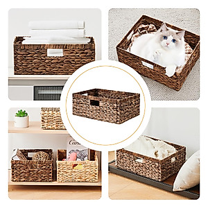 LGENHOOM Large Wicker Storage Basket, Woven Basket with Built-in Handles, Water Hyacinth Basket Storage, Rectangular Organizer Basket, Natural Wicker Baskets (Brown Water Hyacinth 16.5 x 12.6 x 6.7)