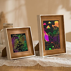 crelloci Scratch Paper Art Set for Kids, Rainbow Scratch Off Craft Kit for Girl Boy, Magic Gift Pad Sheet with Mask Stencil Ornaments, DIY Drawing Supply for Birthday Party Favor Christmas