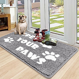 Vaukki Indoor Doormat Entryway Door Mat, Non Slip Absorbent Mud Trapper Mats, Low-Profile Inside Floor Mats, Soft Washable Small Mats Door Carpet for Entryway（Grey and White, 36''x59''）