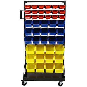 9-Tier Double-Sided Movable Parts Tool Storage Rack with 90 Bins, Nuts Bolts Storage Organizer with Locking Wheels for Shop Garage and Home