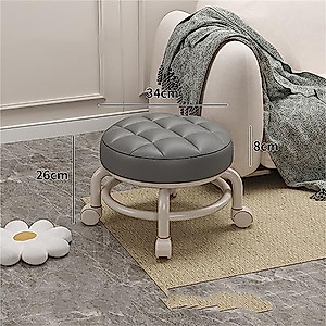 HYMIC Low Roller Stools with Universal Wheel PU Leather Rolling Stool Seats with Mute Wheels for Home Office Fitness Round Roller Seat Stool (Grey)