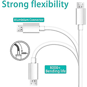 MATEIN Micro USB Cable, 10 FT 3 Pack Extra Long Sturdy Android Charger Cable, Fast Charging Cable Cord Fit for PS4 Controller, Android, Samsung Galaxy S7 J3 J7, Xbox, White