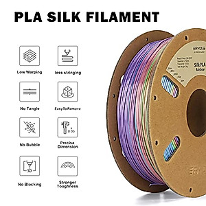 3D Printer Filament，Enisina Silk Rainbow PLA Filament 1.75mm with Gradient Five Colors，Compatible for FDM 3D Printer