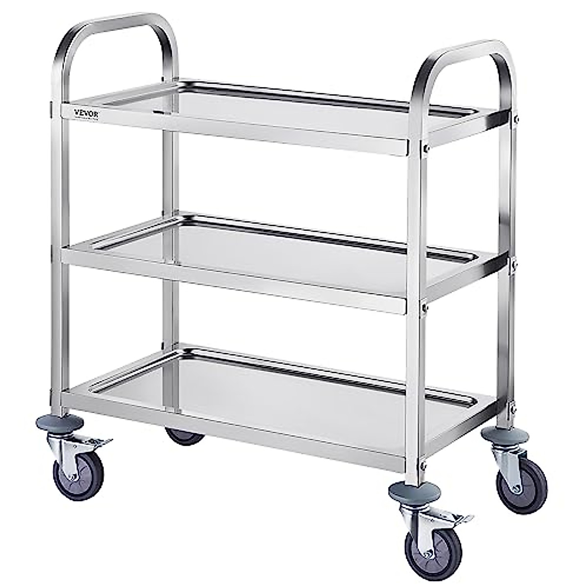 VEVOR Lab Utility Cart, 220 lbs Weight Capacity Rolling Lab Cart, 3 Shelves Mobile Clinic Cart, Sturdy Stainless Steel Frame Lab Trolley, 360° Silent Rolling Wheels w/Foot Brake, for Lab Clinic Salon