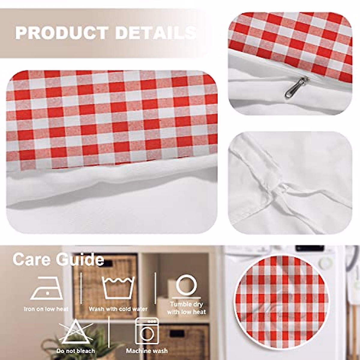 BaoNews Red White Checkered Duvet Cover Set Twin Size,3 Pieces Square Red and White Gingham Bedding Set Hotel Quality Comforter Cover Set with 2 Pillowcases(No Filler)
