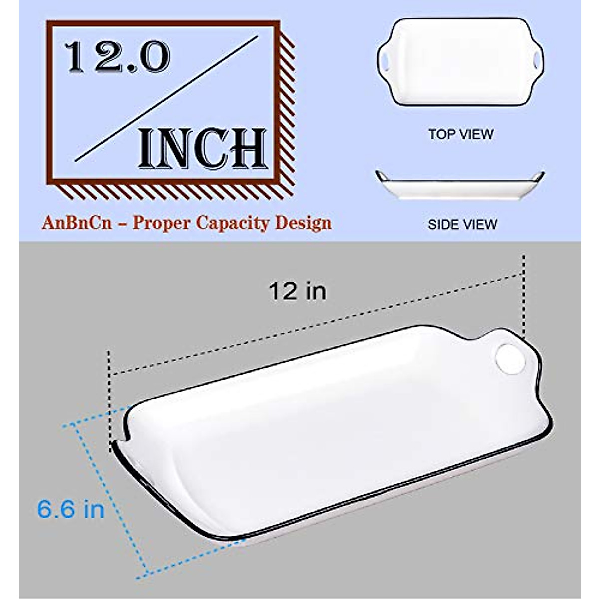 AnBnCn Porcelain Serving Platter with Handles - Set of 4, Versatile White Serving Plates for Dessert, Sushi Rolls, Party or Daily Use - Rectangle,12 Inch