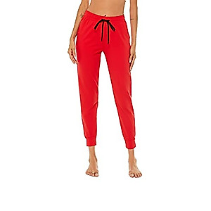 AvaCostume Women's Lightweight Cotton Sweatpants Yoga Joggers Lounge Casual Pants with Pockets Red XXL