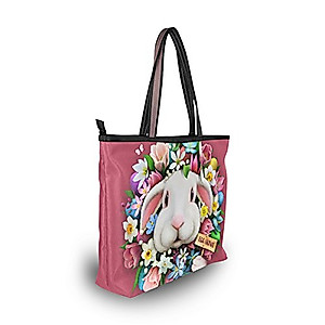 My Daily Women Tote Shoulder Bag Bunny Rabbit Flower Easter Handbag Large