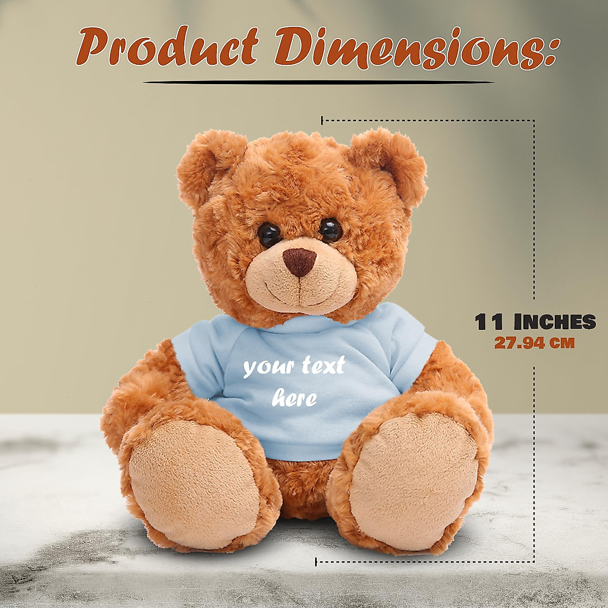 Plushland Teddy Bear 11 Inch, Stuffed Animal Personalized Gift - Great Present for Mothers Day, Valentine, Graduation, Birthday,Anniversary, get Well,Christmas (Mocha Bear, Baby Blue)