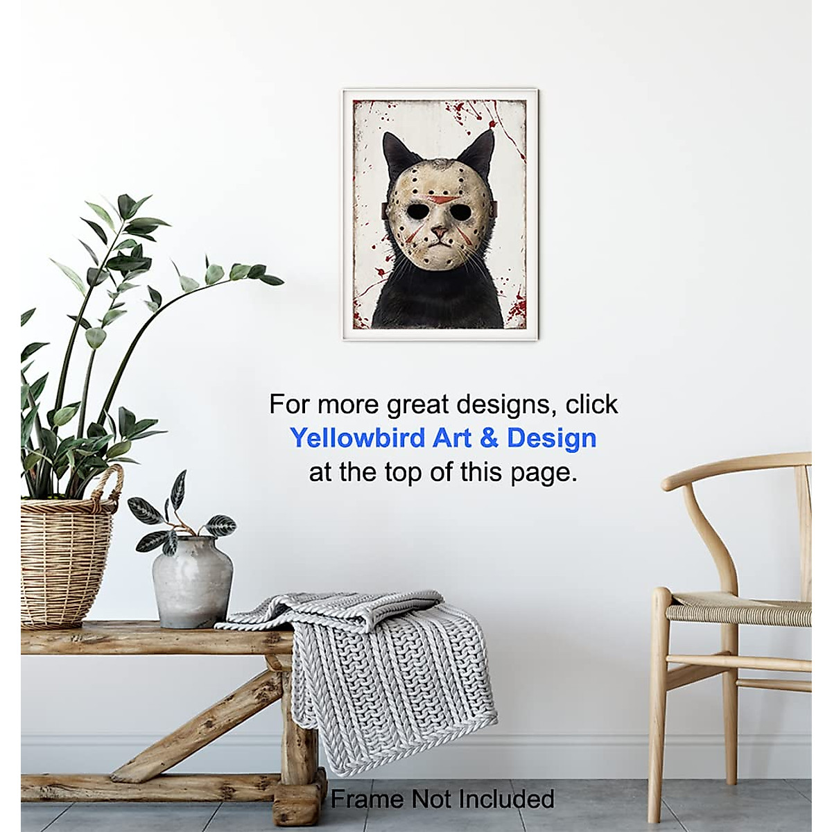 Cat Yellowbird Art & Design Wall Art - Friday the 13th Wall Art - Cute Cat Decor for Men - Funny Cat Gift for Men - Man cave Wall Art - Scary Halloween Wall Art - Black cat Horror Poster 8x10 UNFRAMED