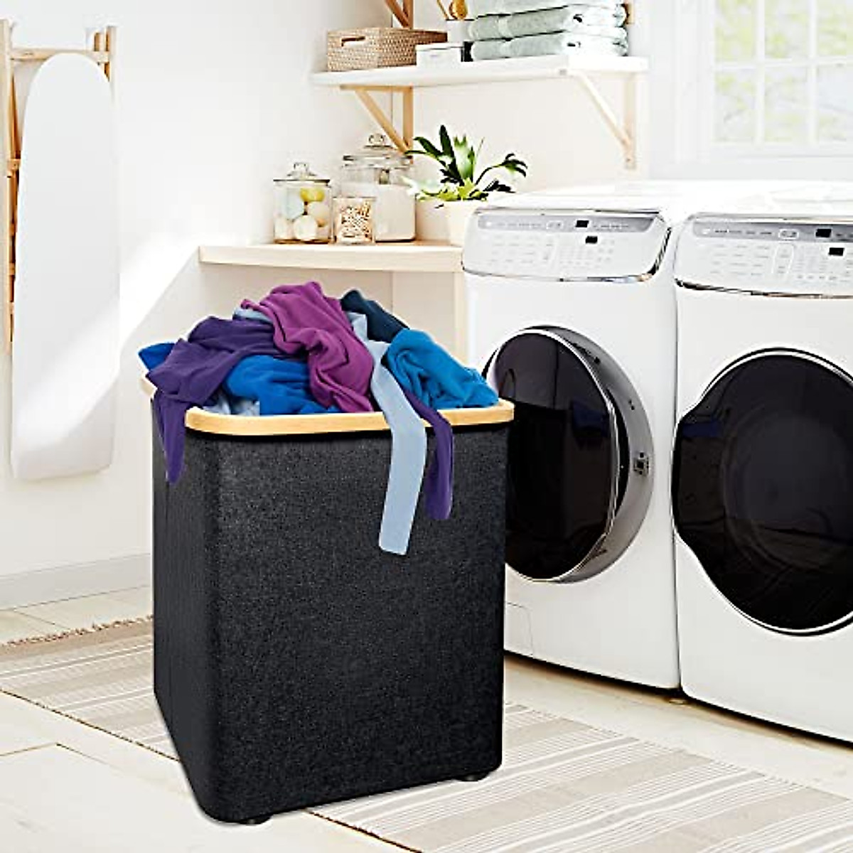 Black Laundry Basket with Wheels - 79L Laundry Hamper with Removable Laundry Bag, Foldable Easy Carry Handles Dirty Clothes Hamper for Laundry Room, Bedroom, Toys Storage Organizer