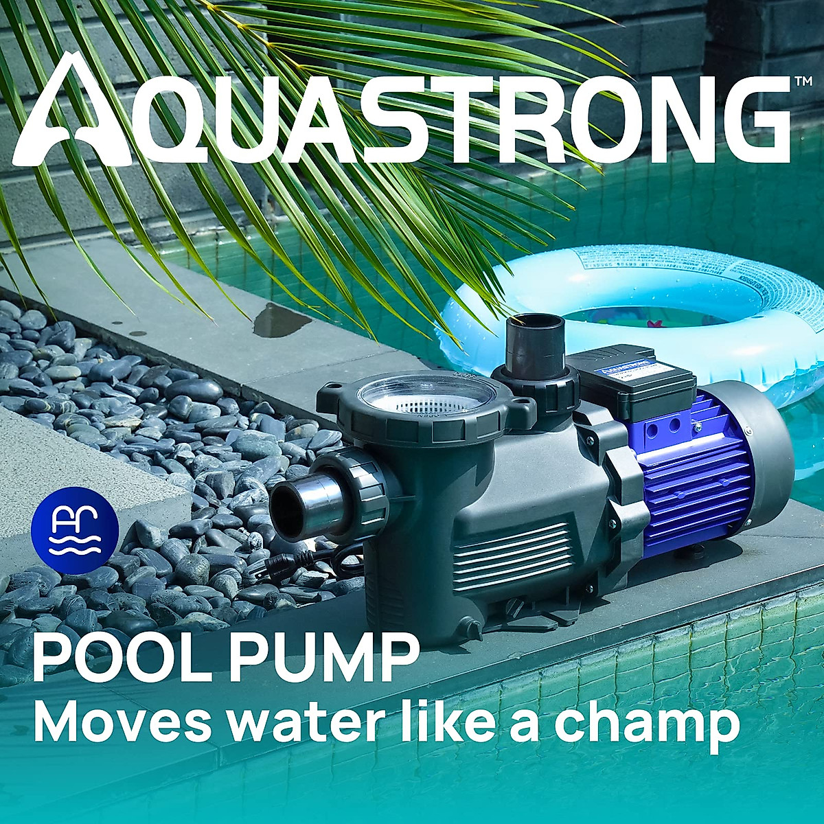 AQUASTRONG 1.5 HP In/Above Ground Single Speed Pool Pump, 115V, 8100GPH, High Flow, Powerful Self Primming Swimming Pool Pumps with Filter Basket