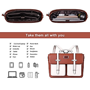 MOSISO Laptop Bag for Women, 15-15.6 inch Laptop Backpack Messenger Shoulder Bag with Front 2 Pockets for Business, Travel, Work, Office, Brown