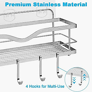 2 Pack Shower Caddy Bathroom Shelf, No Drilling Traceless Adhesive Bathroom Storage Organizer, SUS304 Rustproof Food Storage Basket, 2-in-1 Kitchen Spice Racks (Polished Silver)