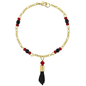 In Season Jewelry Gold Plated Black Figa Hand Simulated Azabache Evil Eye Protection Bracelet 6.5" - Evil Eye Protection Black Simulated Azabache Bracelet for Teens, Ladies, and Women