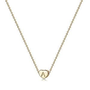 Tiny Gold Initial Heart Necklace-14K Gold Filled Handmade Dainty Personalized Letter Choker Gift for Women Necklace Jewelry