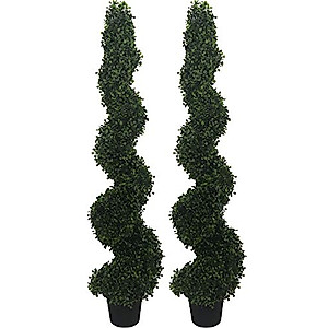 VOPVZVKO Two Artificial Outdoor 4' Spiral Boxwood Topiary UV Rated! Free Returns!