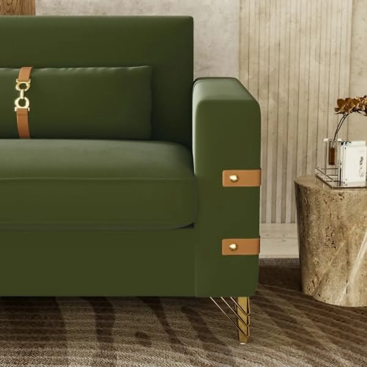 LostCat 85'' Velvet Sofa, Chesterfield Velvet Comfy Sofa Couch with Extra Deep Seats, Upholstered Mid-Century Modern Love seat, Modern Sofa- 3 Seater Sofa with Extra Deep Seats, Green