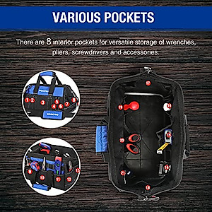 WORKPRO 16-inch Wide Mouth Tool Bag with Water Proof Molded Base