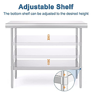 Stainless Steel Table, Aowos Outdoor Kitchen Metal Prep Table, 24 x 36 Inches Work Table with Adjustable Undershelf for Laundry Room, Garage - Heavy Duty, NSF Certified