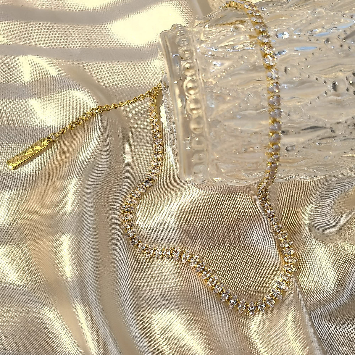 Cowlyn Tennis Choker Necklace Crystal Cubic Zirconia CZ Chain Dainty Gold Silver Plated Diamond for Women Charm Jewelry