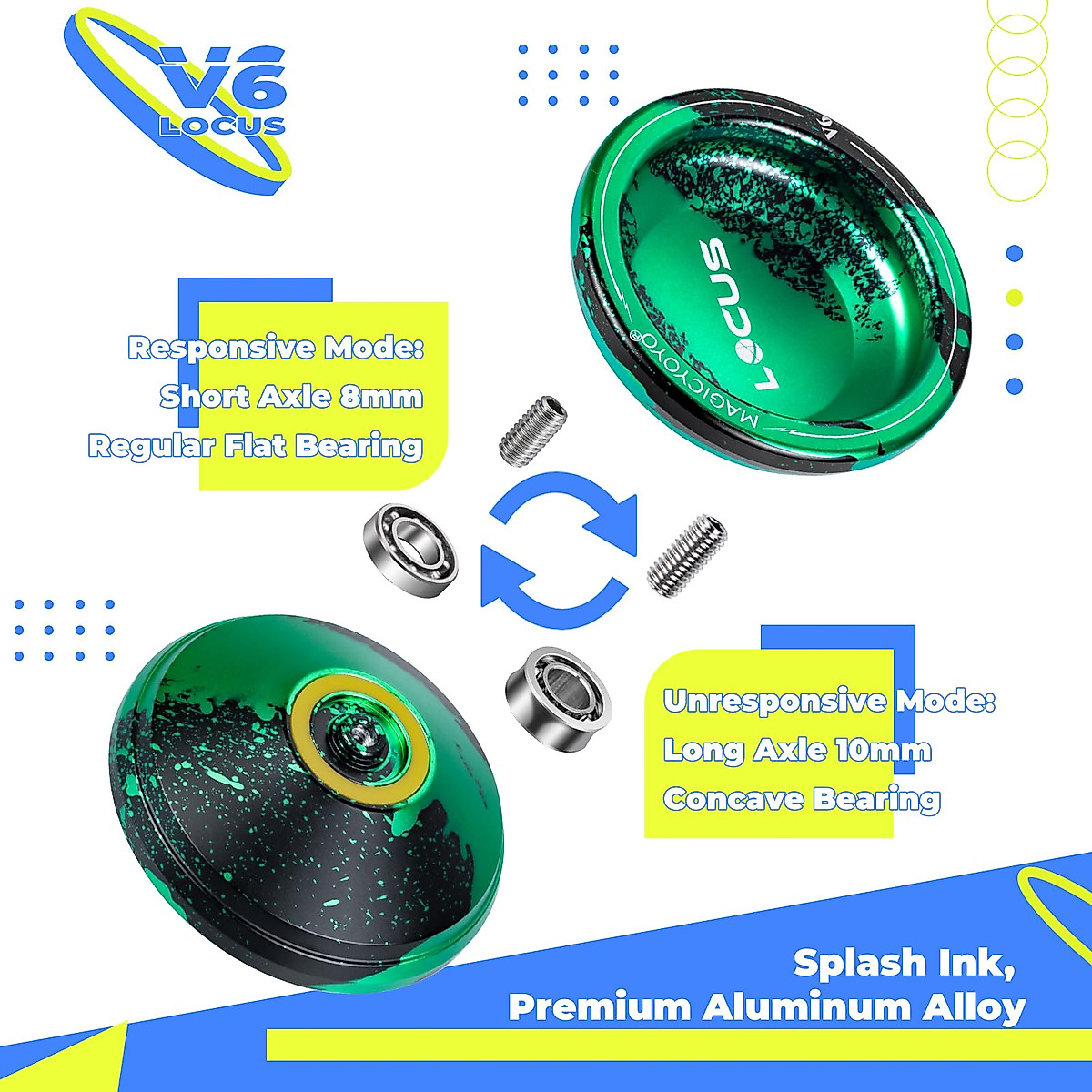 MAGICYOYO Pack of 2 Yoyos - Professional Responsive Yoyo for Kids Beginner, Metal Yo yo V6+Plastic Yoyo K2, Dual Purpose Yoyo with Unresponsive Yoyo Bearing for Adults+12 Yoyo Strings+Removal Tool