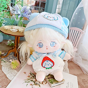 niannyyhouse 20cm Plush Doll Clothes Hat T-Shirt Overalls Milk Cover Set 8in Soft Stuffed Plush Toy Dress Up Accessories (Blue)