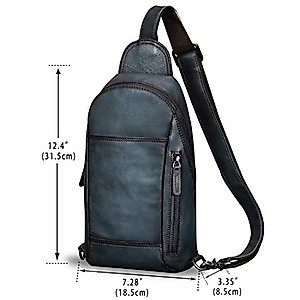 IVTG Genuine Leather Sling Bag for Men Crossbody Hiking Backpack Vintage Handmade Chest Shoulder Daypack (Gray)