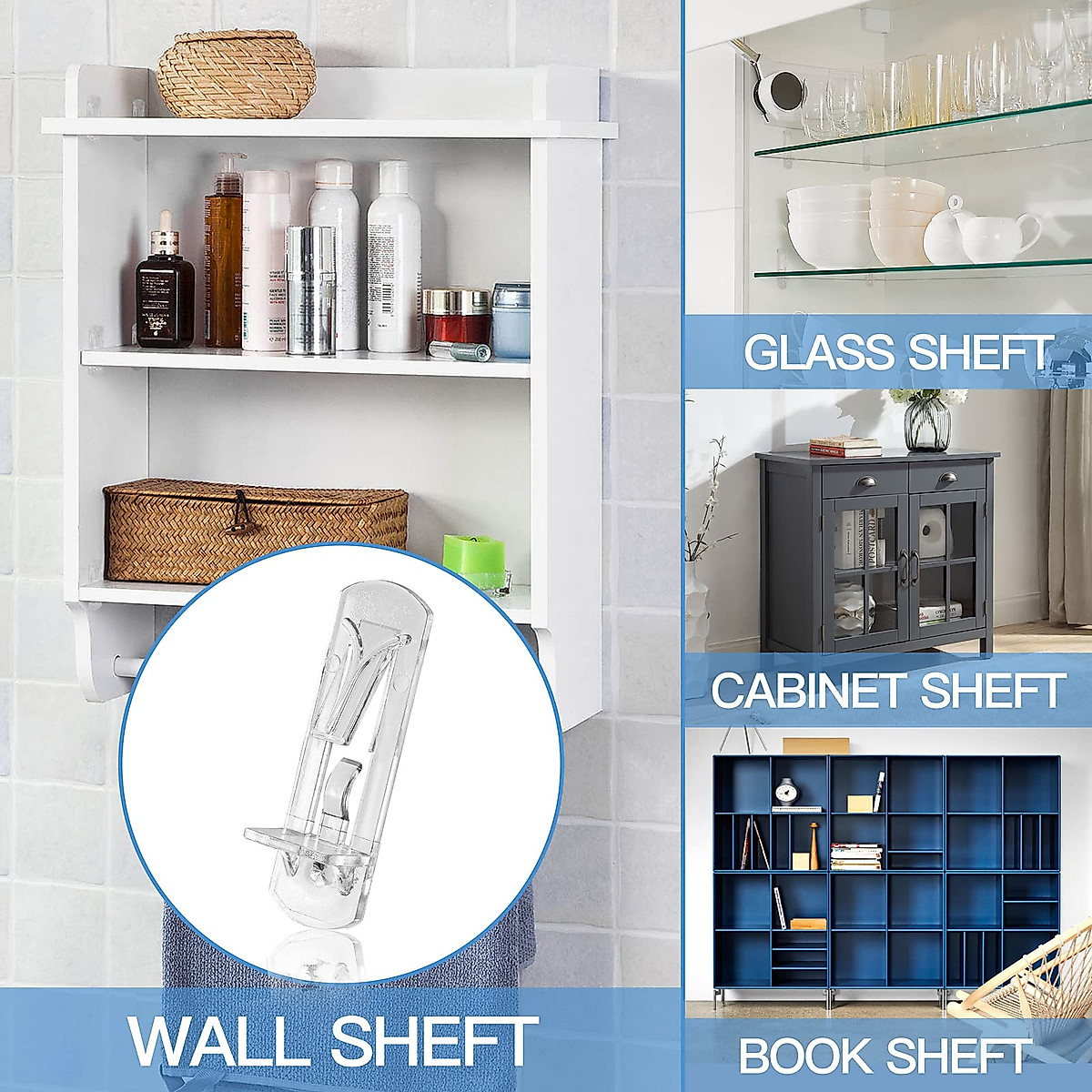 Jamiikury 10pcs Locking Shelf Support Pegs, 5mm Shelf Pins Clear Shelf Clips Plastic Shelf Pegs for Shelves, 5mm Peg x 3/4" Thick Shelf