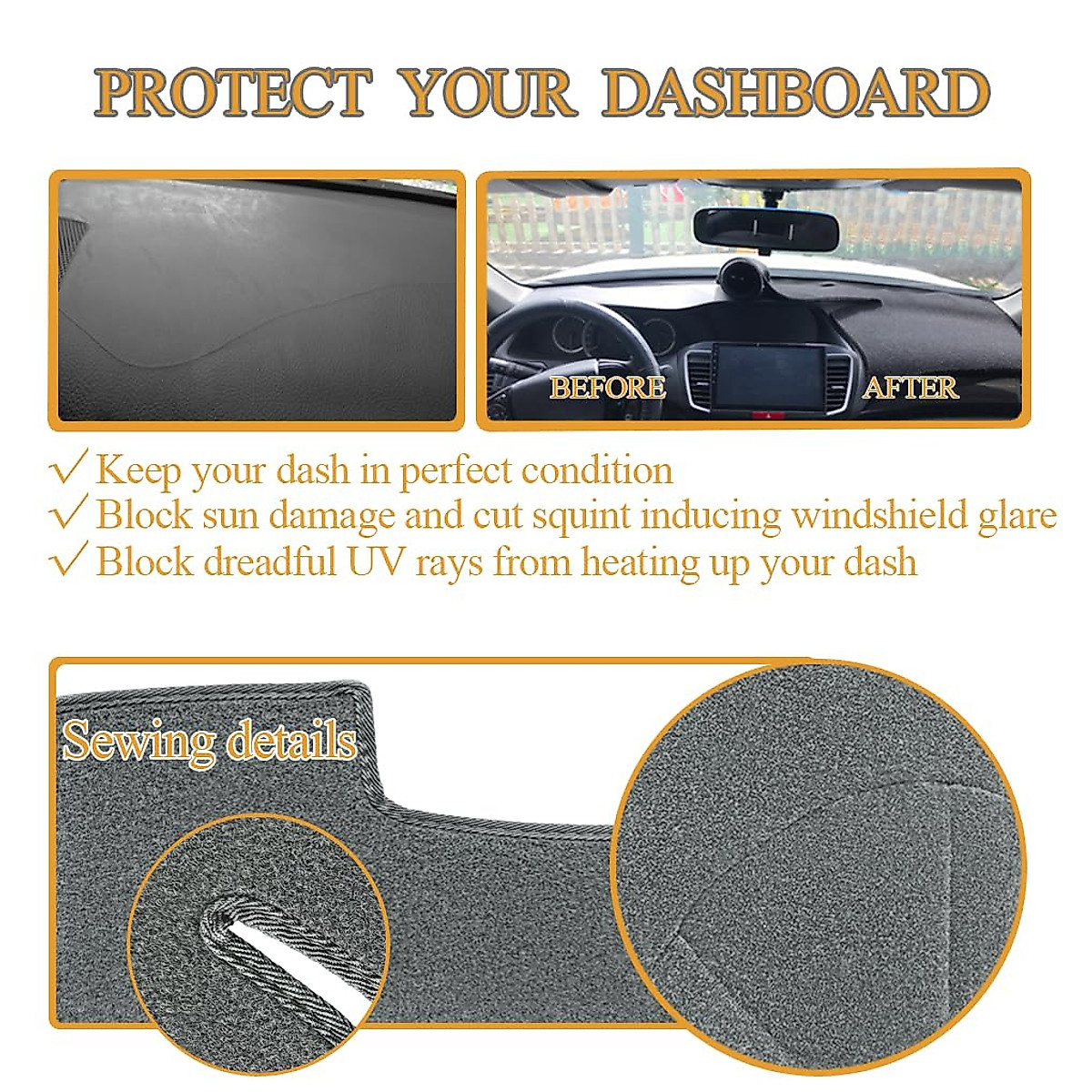 Dash Cover Mat Custom Fit for Ford E150 E250 E350 E450 Econoline Cargo Van,Dashboard Cover Pad Carpet (Dark Gray) J39