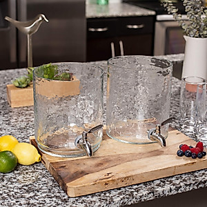 BIRDROCK HOME 2 Gallon Stacking Beverage Dispenser with Lid - Hammered Glass - Stainless Steel Spigot - Decorative Round Jar for Drinks - Lemonade Sangria Tea Water Drink Jar Jug - Home Parties