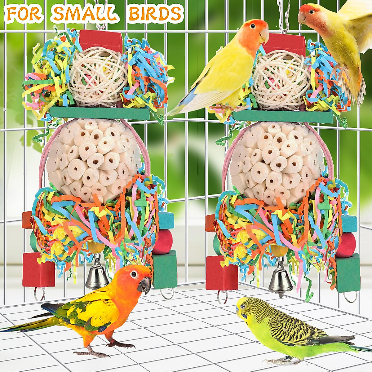 BBjinronjy Bird Toys,2PCS Conure Toys Hanging Natural Soft Sola Ball Beak Chew Shred Forage Toys for Parrots,Cockatiel,Conure,Love Birds,Parakeets,Budgie and Other Small Birds