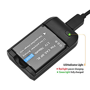 Andoer NP-6L Battery Charger with LED Indicator Light + 2pcs NP-6L Batteries 3.7V 700mAh with USB Charging Cable