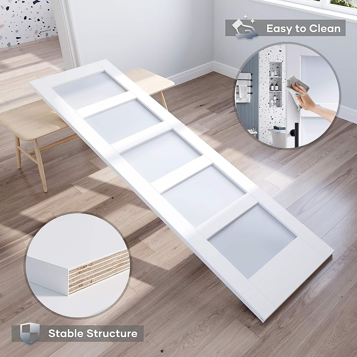 ROYMELO 30x84 Inch Glass Sliding Barn Door Slab and 5.5ft Hardware Kit Included, 5 Frosted Glass, LVL Wood Panel Covered with White Water-Proof Scratch-Proof PVC Surface, Simple DIY Assembly