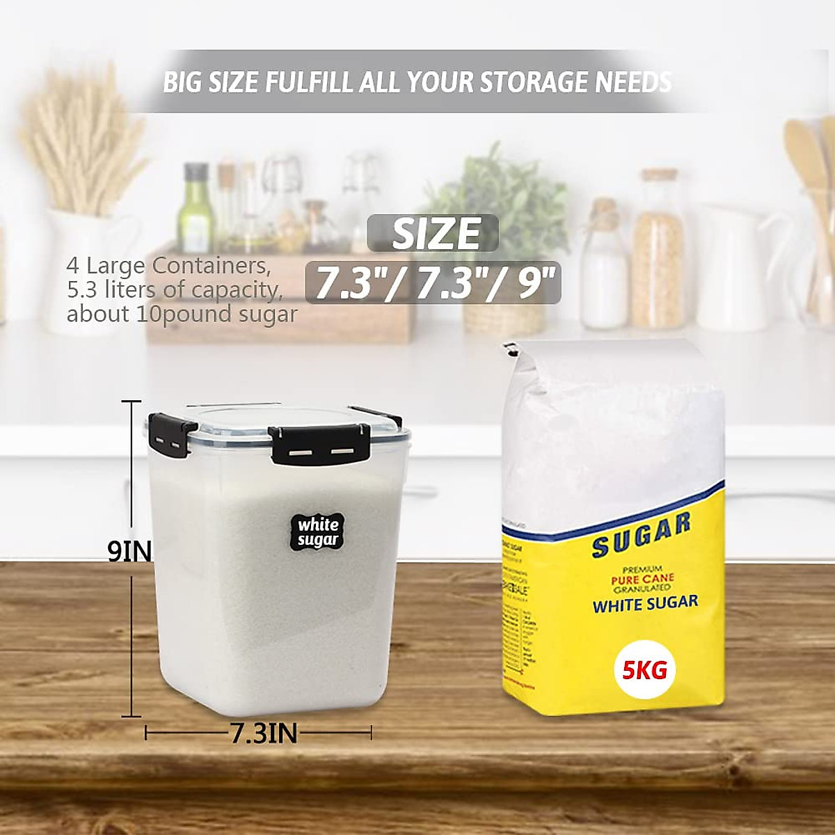 CASA LINGO Airtight Food Storage Containers with Lids, 5.3L Large Pantry Organization and Storage for Bulk Food Dry Food Cereal, Set of 4 Plastic Food Storage Containers