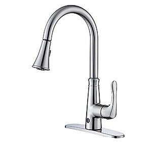 Touchless Kitchen Faucet with Pull Down Spray Head, Two Sensors Single Handle High Arc 2-Function Kitchen Sink Faucets with Pull Out Sprayer, 1&4 Hole Deck Mount, Brushed Nickel PVD,KNACK