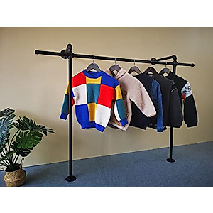 Anynice Industrial Pipe Clothing Rack,Industrial Clothing Rack, Clothing Rods for Hanging Clothes,Clothes Rack,Wall Mounted Garment Rack (58.7" W x 14.4" D x43.3 H, ANY-BF11)