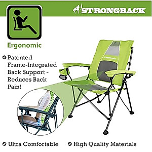 STRONGBACK Elite 2.0 Adult Camping Chair with Lumbar Support and Carry Bag, Lime Green/Grey